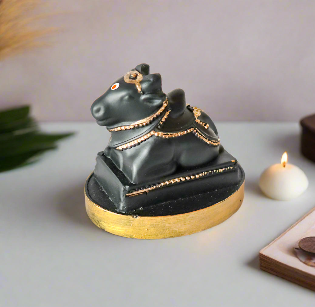 Handcrafted Nandi – Black & Gold Finish – Sanskriti